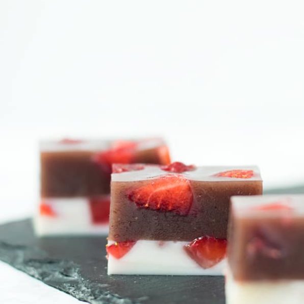 Strawberries And Milk Yokan Contemplating Sweets